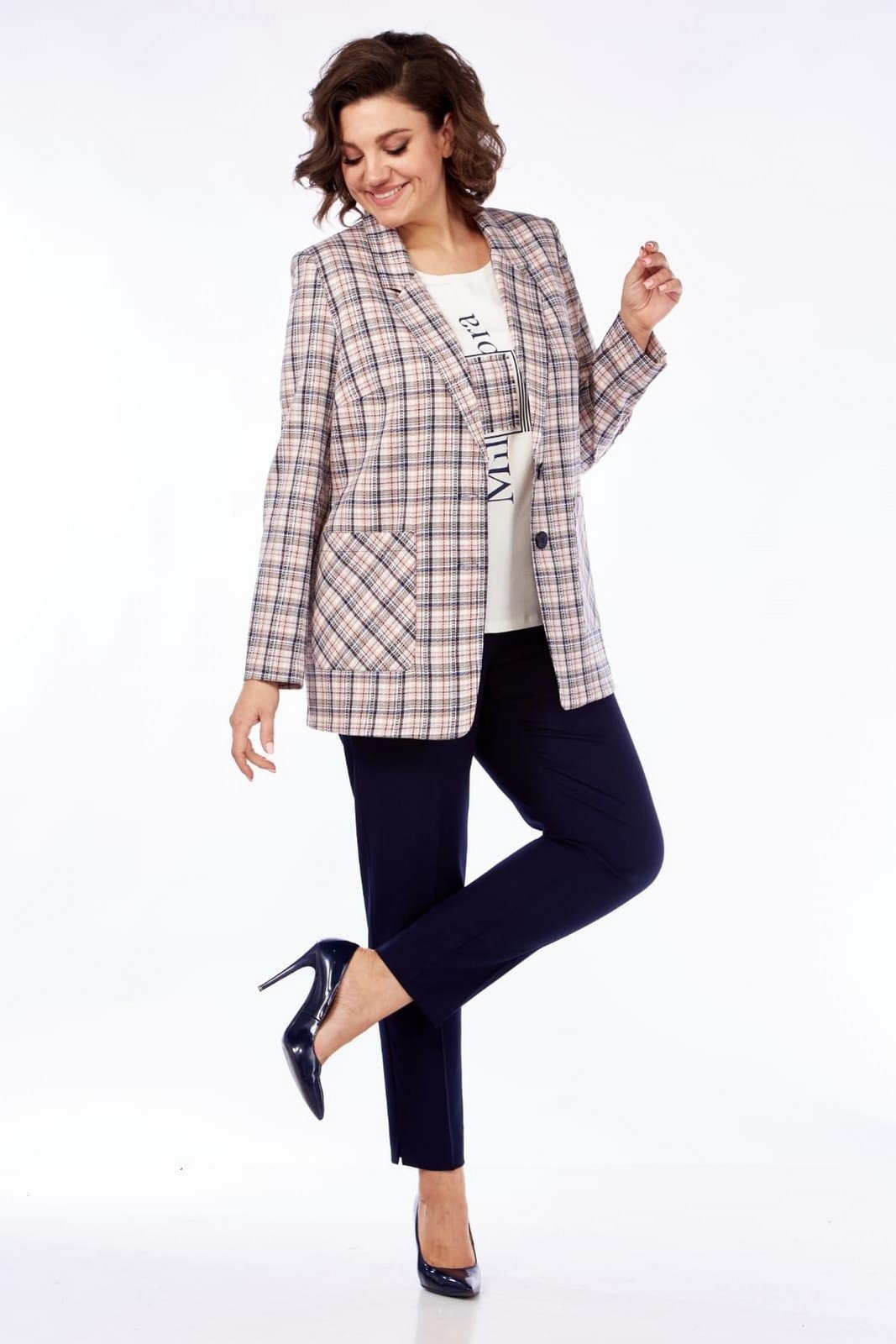 Костюм брючный 1198 розовая клетка Milora купить в интернет магазине Велесмода